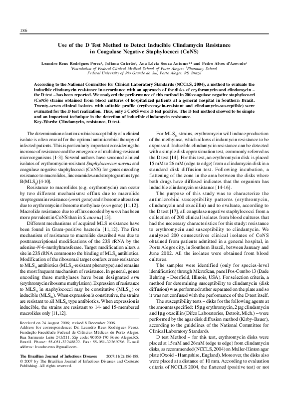 (PDF) Use of the D test method to detect inducible clindamycin ...