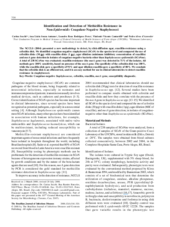 (PDF) Identification and detection of methicillin resistance in Non-Epidermidis coagulase ...