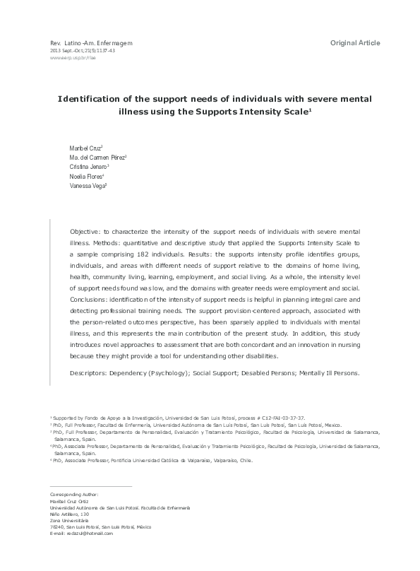 (PDF) Identification of the support needs of individuals with severe ...