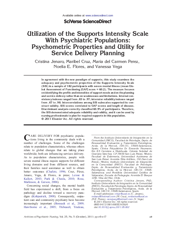 (PDF) Utilization of the Supports Intensity Scale With Psychiatric ...