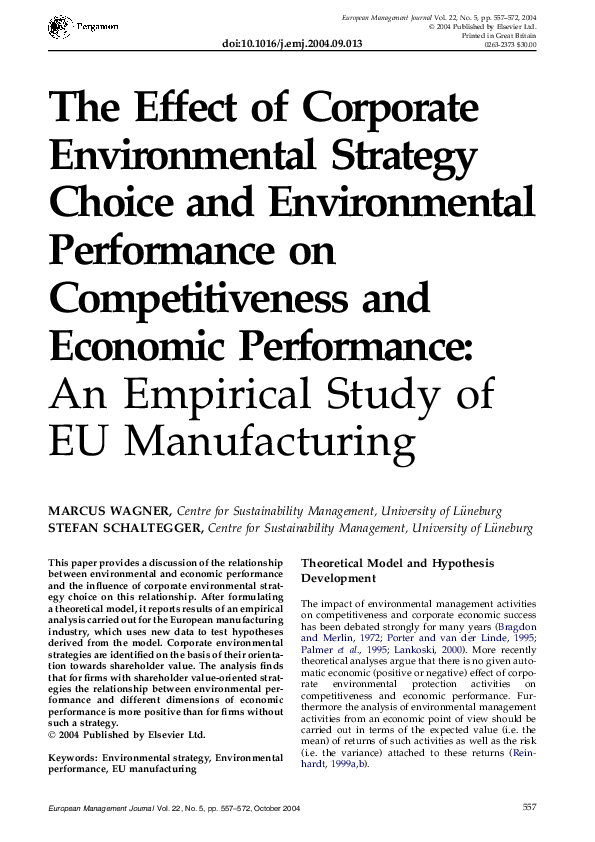 (PDF) The Effect of Corporate Environmental Strategy Choice and ...