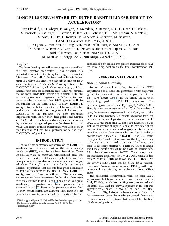 (PDF) Long-pulse beam stability experiments on the DARHT-II linear induction accelerator