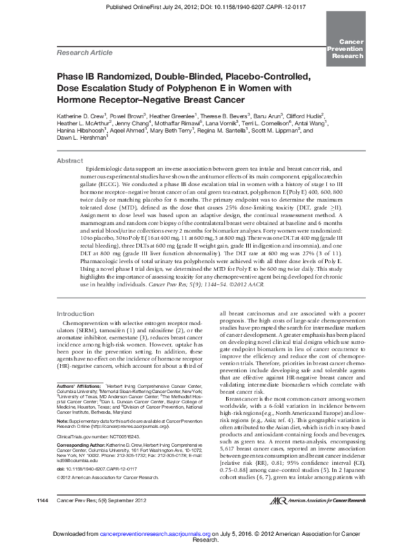 (PDF) Phase IB Randomized, Double-Blinded, Placebo-Controlled, Dose Escalation Study of ...