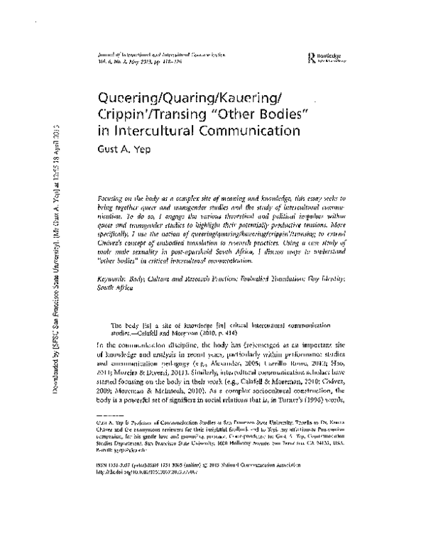 (PDF) Queering/Quaring/Kauering/Crippin'/Transing “Other Bodies” in ...