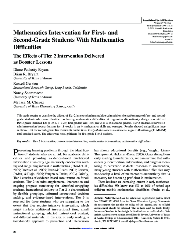(PDF) Mathematics Intervention for First- and Second-Grade Students ...