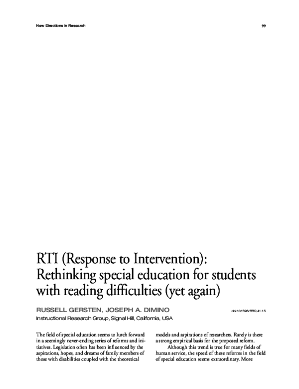 (PDF) RTI (Response to Intervention): Rethinking special education for ...