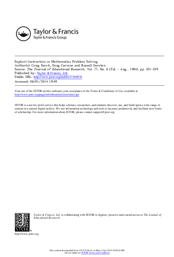 (PDF) Explicit Instruction in Mathematics Problem Solving