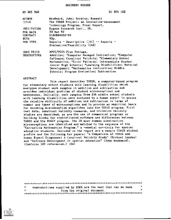 (PDF) The TORUS Project: An Innovative-Assessment Technology Program ...