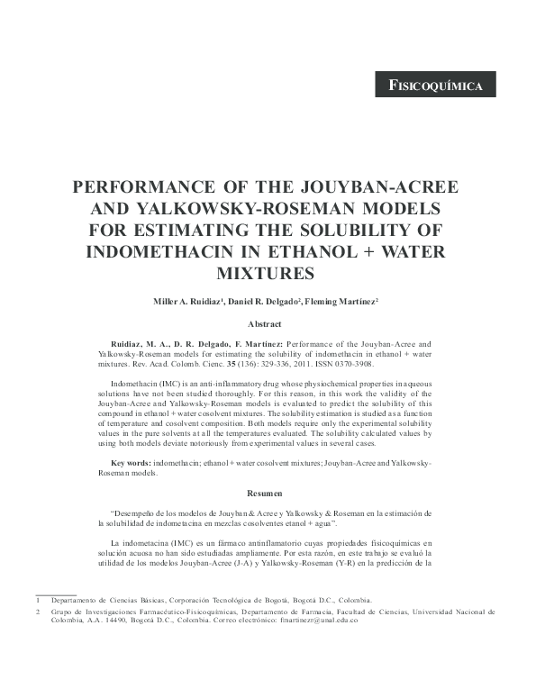 Pdf Performance Of The Jouyban Acree And Yalkowsky Roseman Models For Estimating The