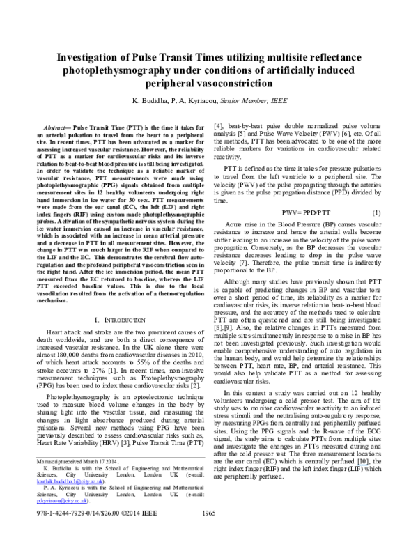 (PDF) Evaluation of a dual-PPG system for pulse transit time monitoring ...