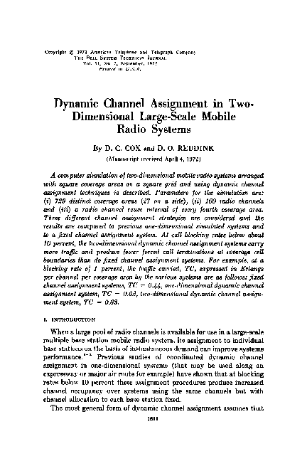 (PDF) Dynamic Channel Assignment in Two-Dimensional Large-Scale Mobile Radio Systems