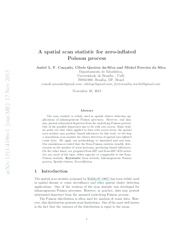 Pdf A Spatial Scan Statistic For Zero Inflated Poisson Process