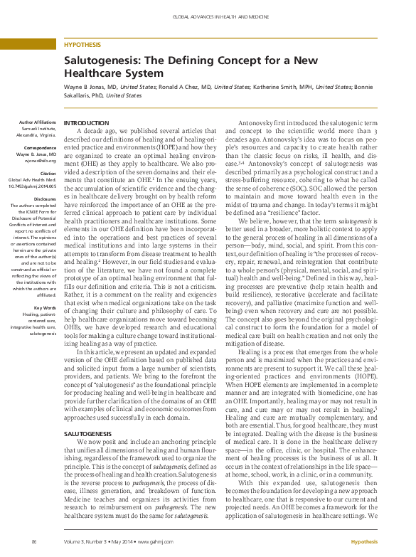 (PDF) Salutogenesis The Defining Concept for a New Health Care System ...