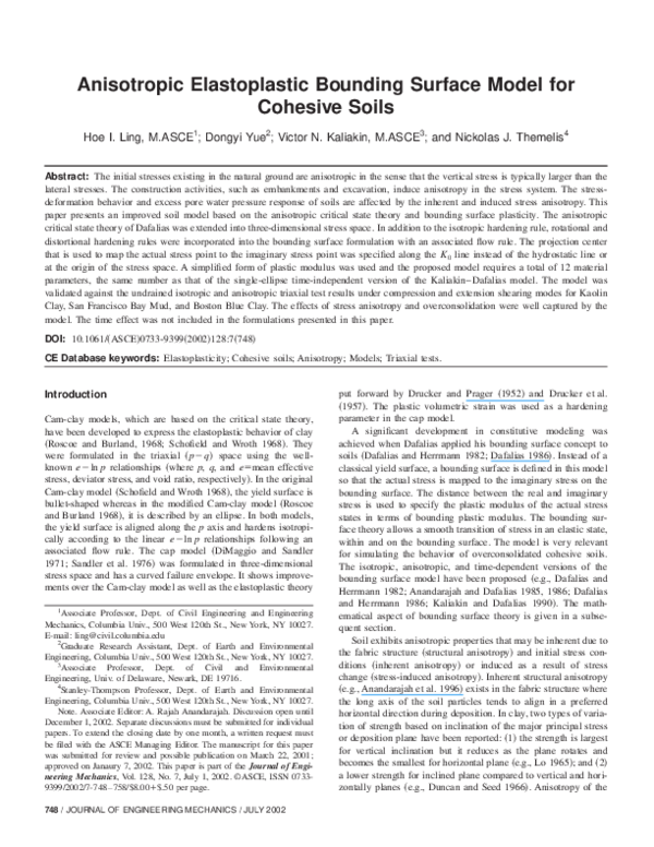 (PDF) Anisotropic Elastoplastic Bounding Surface Model for Cohesive Soils