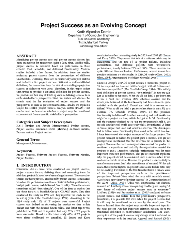 (PDF) Project Success as an Evolving Concept