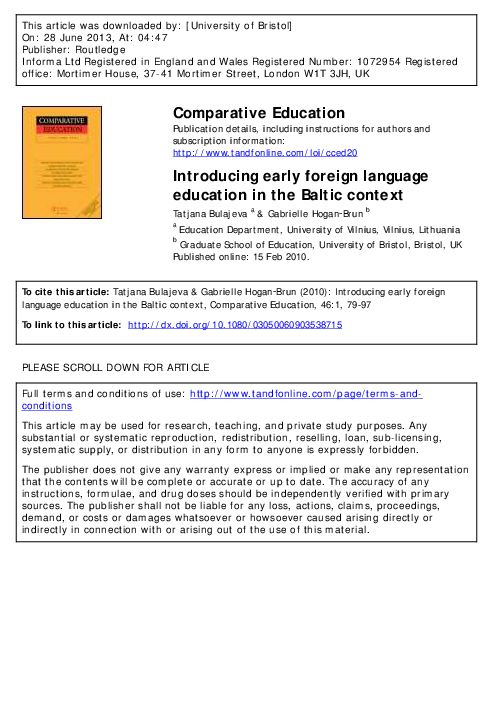 (PDF) Introducing early foreign language education in the Baltic context