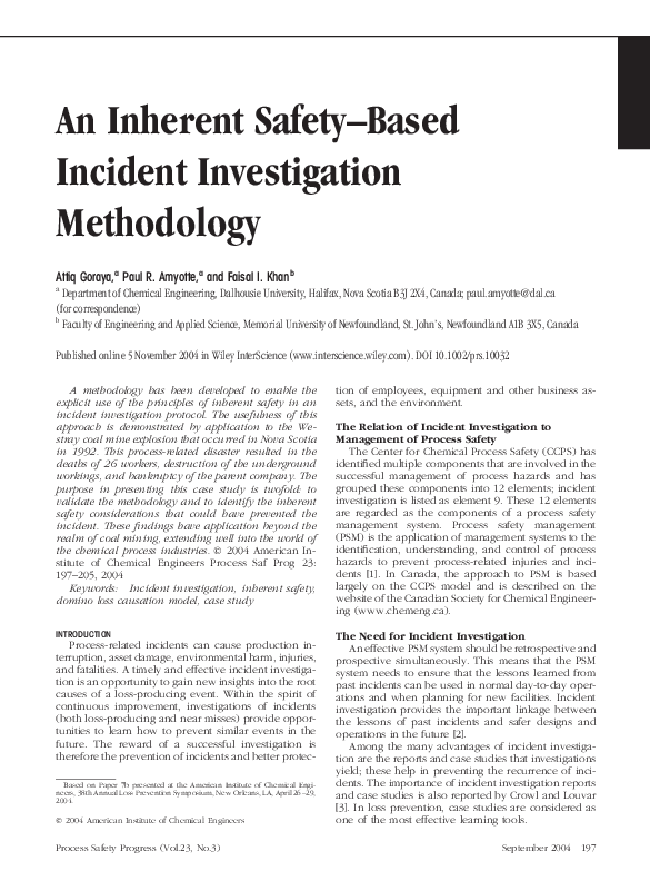 (PDF) An inherent safety-based incident investigation methodology