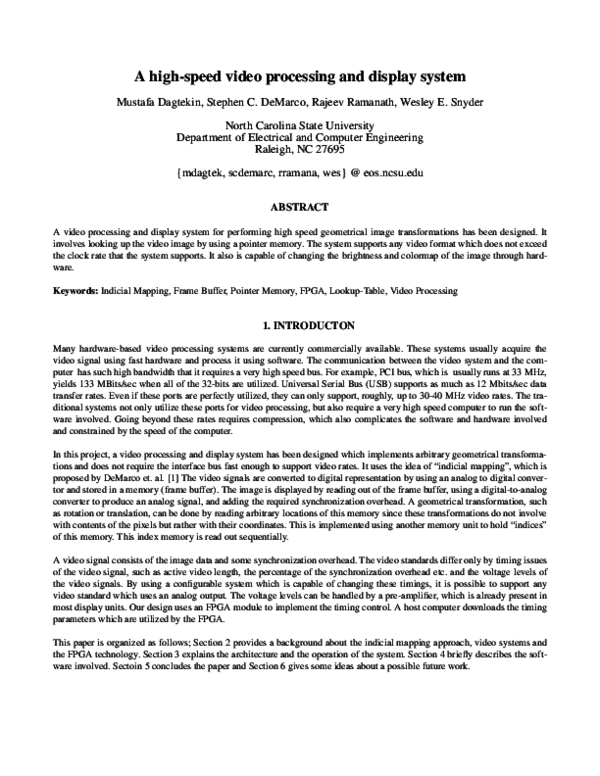 (PDF) High-speed video processing and display system