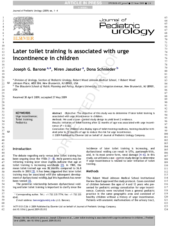 (PDF) Later toilet training is associated with urge incontinence in ...