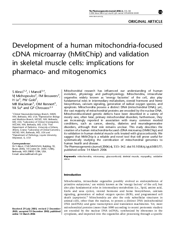 (PDF) Mitochondria-Focused cDNA Microarray Development