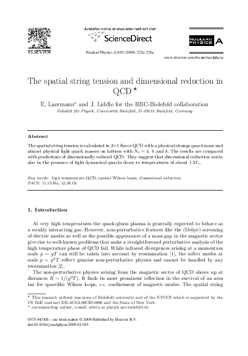 (PDF) The spatial string tension and dimensional reduction in QCD