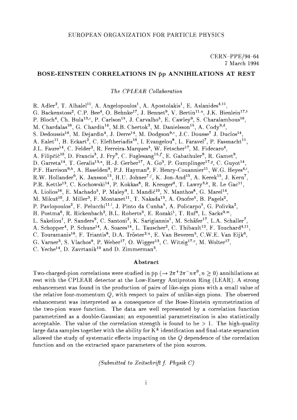 Pdf Bose Einstein Correlations Inbar Pp Annihilations At Rest