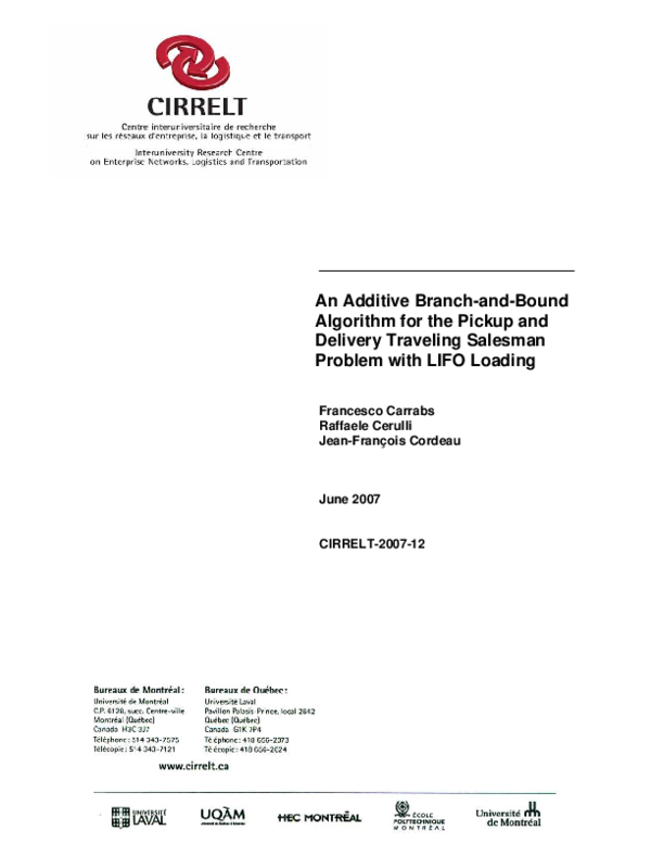 Pdf A Branch And Cut Algorithm For The Pickup And Delivery Traveling Salesman Problem With