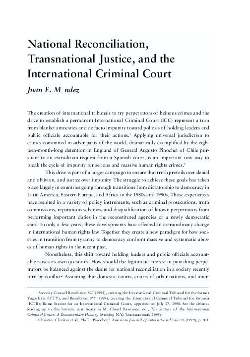 (PDF) National Reconciliation, Transnational Justice, and the International Criminal Court