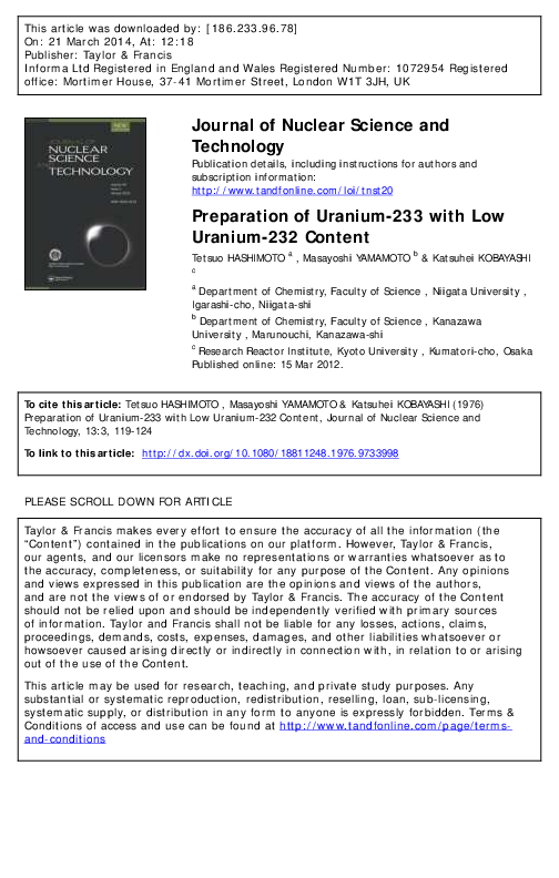 (PDF) Preparation of Uranium-233 with Low Uranium-232 Content
