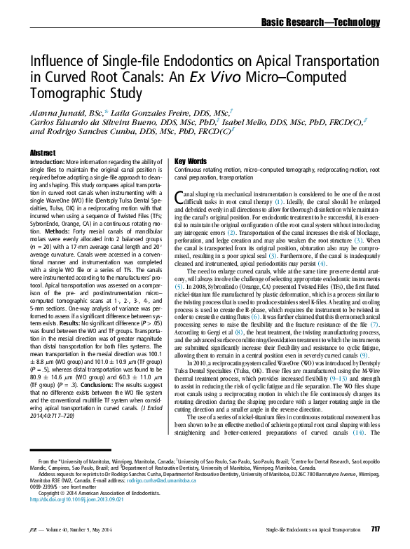 (PDF) Influence of Single-file Endodontics on Apical Transportation in ...