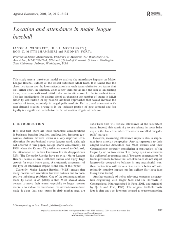 (PDF) Location and attendance in major league baseball