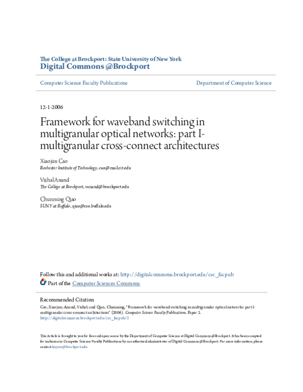 (PDF) Framework for waveband switching in multigranular optical networks: part I - multigranular ...