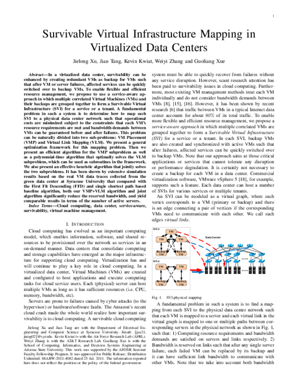 (PDF) Survivable Virtual Infrastructure Mapping in a Federated Computing and Networking System ...