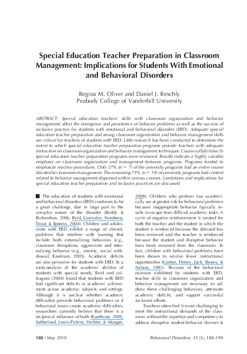 (PDF) Special Education Teacher Preparation in Classroom Organization ...