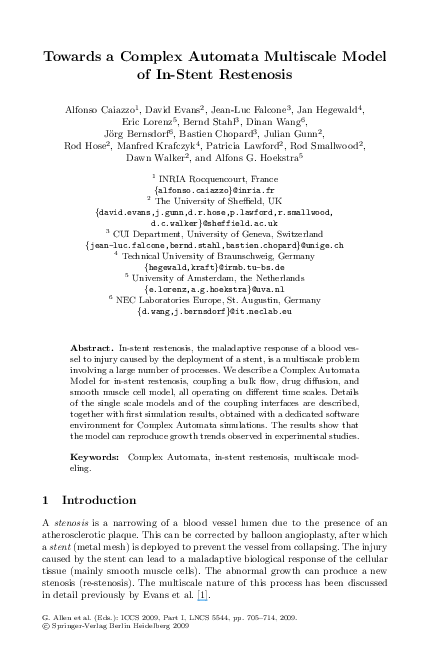 (PDF) Towards a Complex Automata Multiscale Model of In-Stent Restenosis