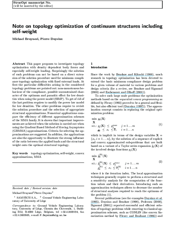 (PDF) Note on topology optimization of continuum structures including self-weight