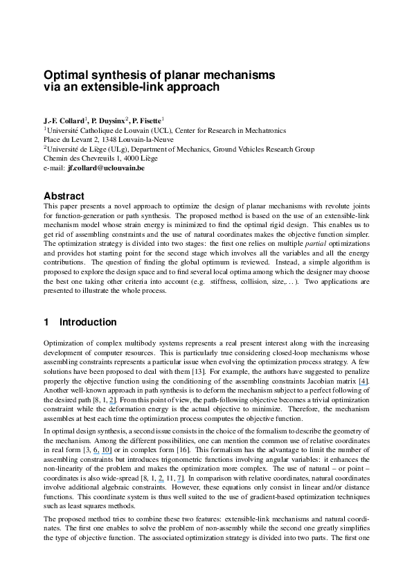 (PDF) Optimal synthesis of planar mechanisms via an extensible-link approach