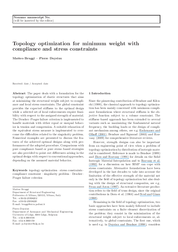 (PDF) Topology optimization for minimum weight with compliance and stress constraints