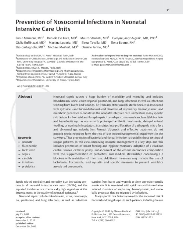 (PDF) Prevention of Nosocomial Infections in Neonatal Intensive Care Units