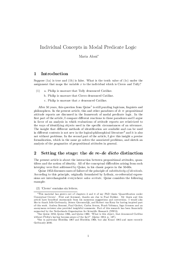 (PDF) Individual Concepts in Modal Predicate Logic