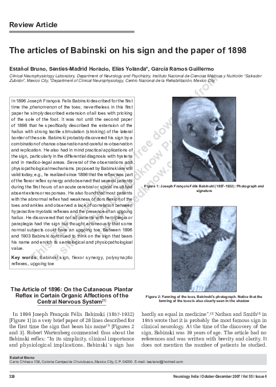 (PDF) The articles of Babinski on his sign and the paper of 1898
