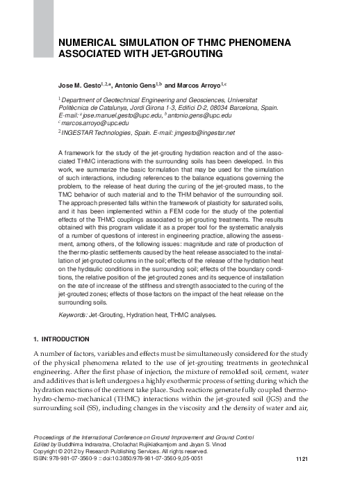 (PDF) Numerical Simulation of THMC Phenomena Associated with Jet-Grouting
