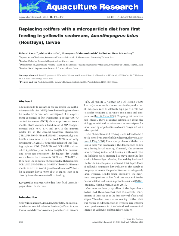 (PDF) Replacing rotifers with a microparticle diet from first feeding ...