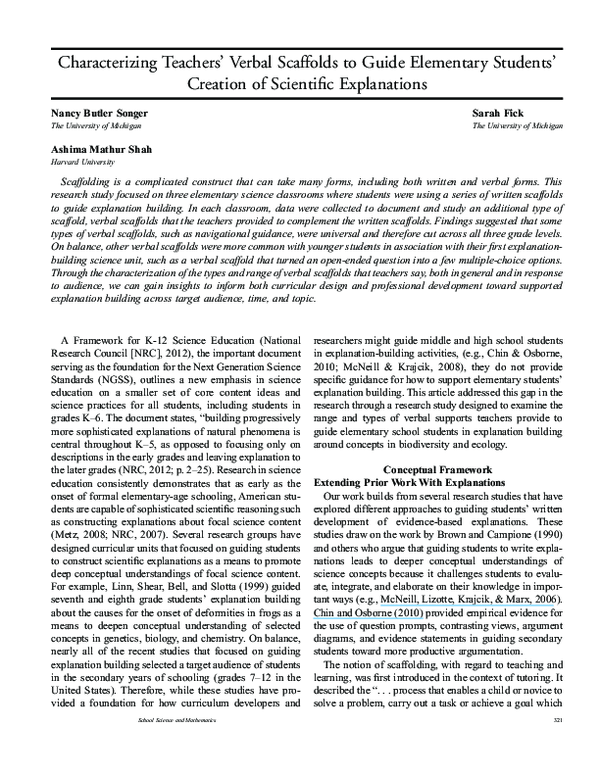 (PDF) Characterizing Teachers' Verbal Scaffolds to Guide Elementary ...