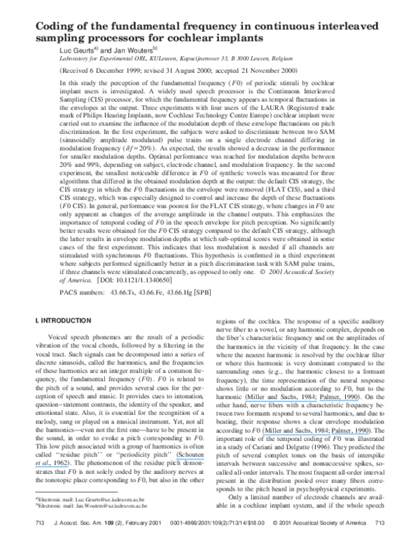 Pdf Design And Evaluation Of A Continuous Interleaved Sampling Cis Processing Strategy For