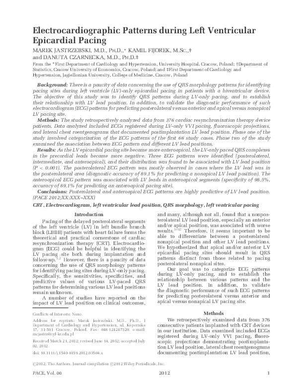 (PDF) Electrocardiographic Patterns during Left Ventricular Epicardial ...