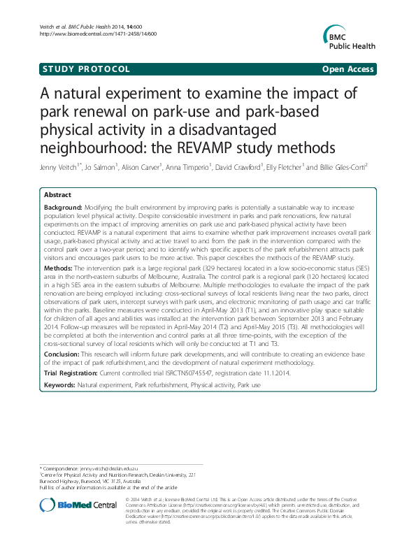 (PDF) A natural experiment to examine the impact of park renewal on ...