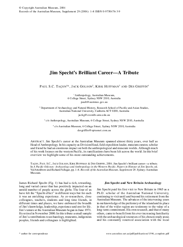 (PDF) Jim Specht's brilliant career: a tribute