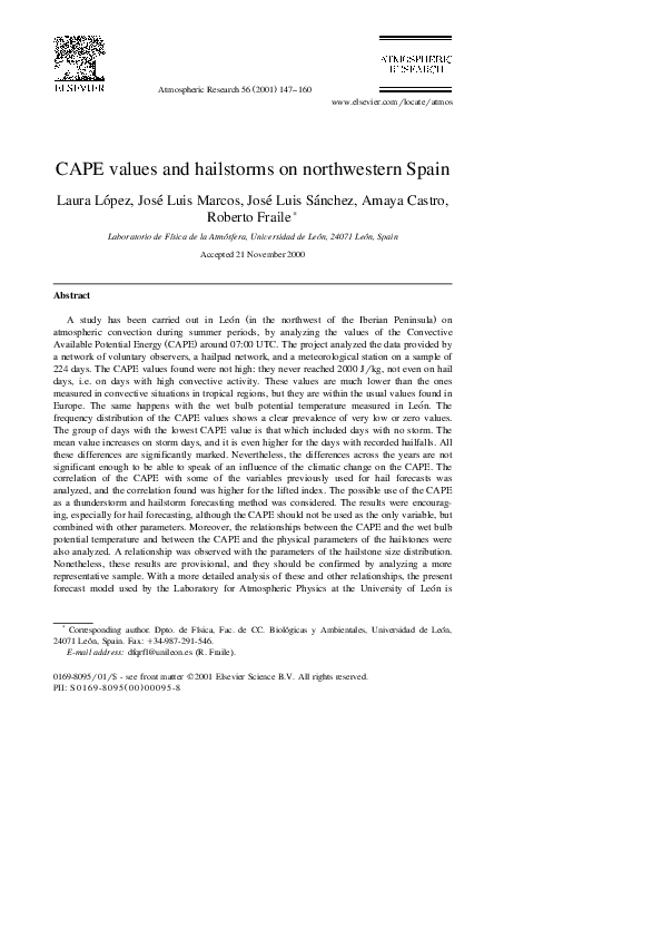 (PDF) CAPE values and hailstorms on northwestern Spain