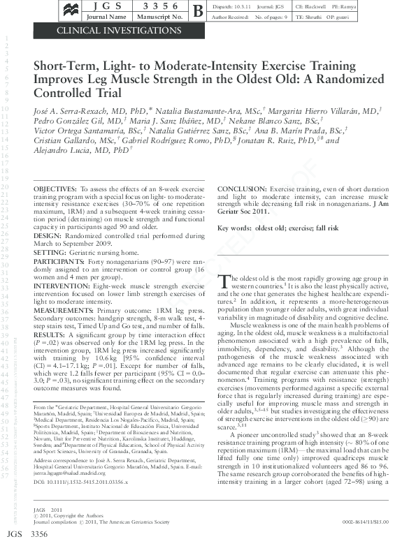 (PDF) Short-Term, Light- to Moderate-Intensity Exercise Training ...